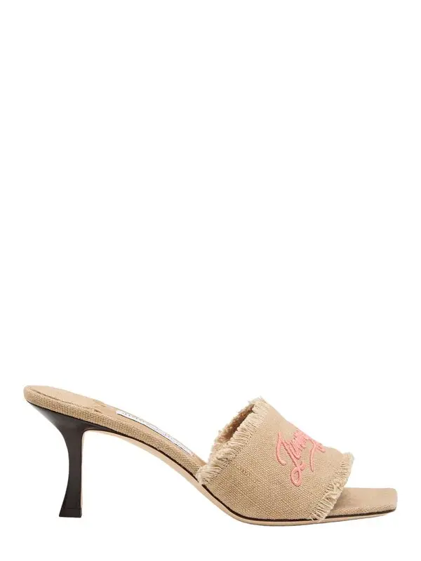 JIMMY CHOO Alexia 70 Embroidered Linen Mules - Natural