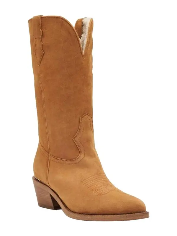 Partlow Forest Shearling-lined Suede Cowboy Boots - Cuoio