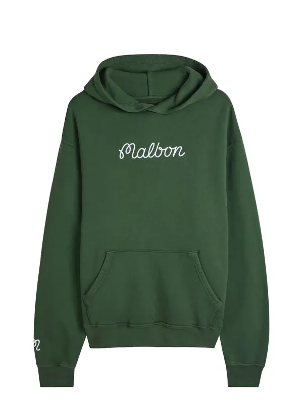 MALBON Fesque Embroidered Cotton Hooded Sweatshirt - Green