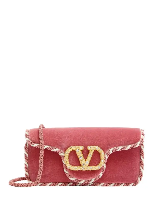 Valentino Garavani Locó Embellished Velvet Clutch - Pink