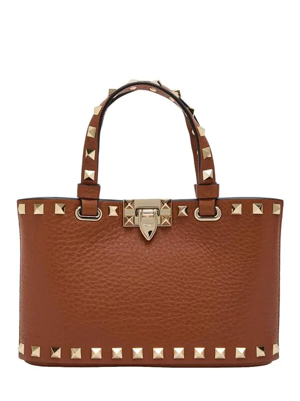 Valentino Garavani Rockstud Mini Grained Leather Top Handle Bag - Tan