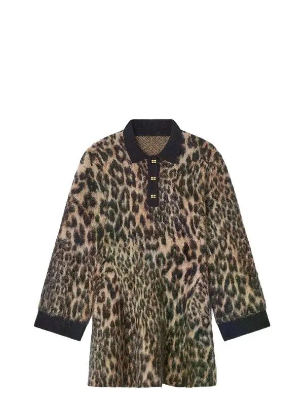 GANNI Leopard-print Button Mini Dress - Neutrals