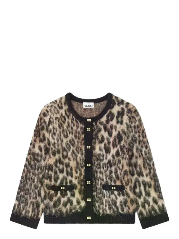GANNI Leopard-print Button Cardigan - Neutrals