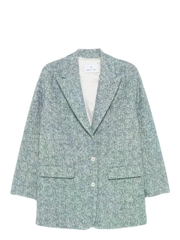 MANUEL RITZ Chevron-pattern Tweed Jacket - Blue