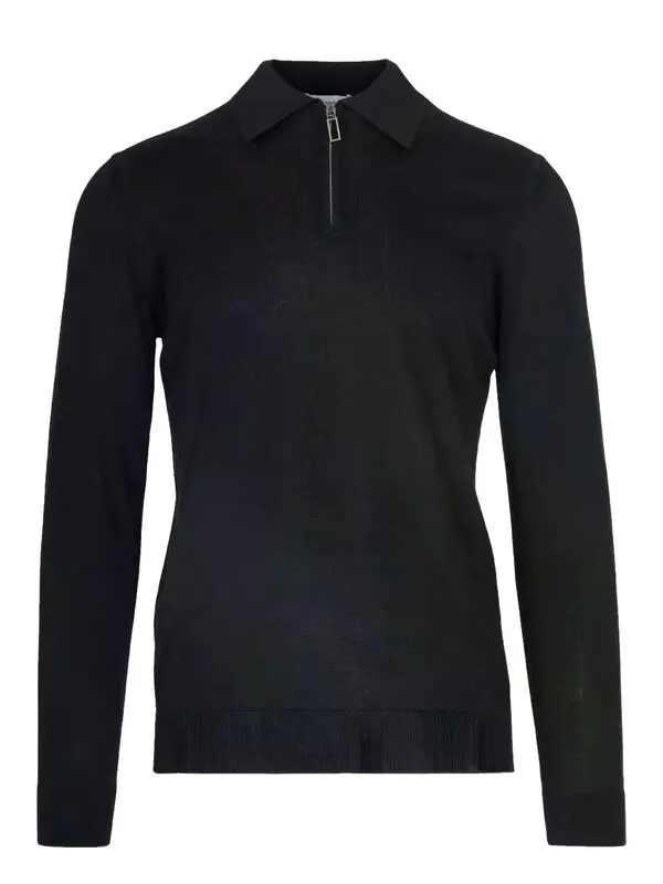 PAOLO PECORA Virgin Wool Zip-up Polo Shirt - Black