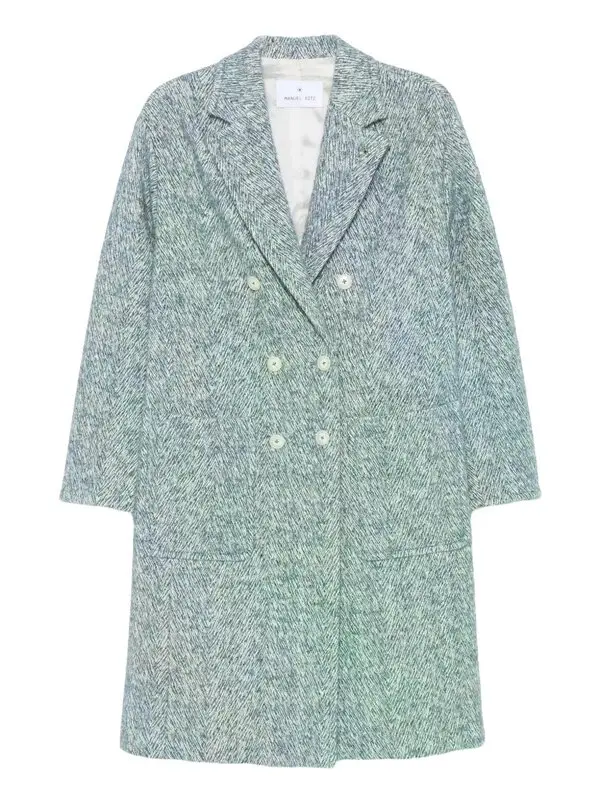 MANUEL RITZ Double-breasted Chevron-tweed Coat - Blue