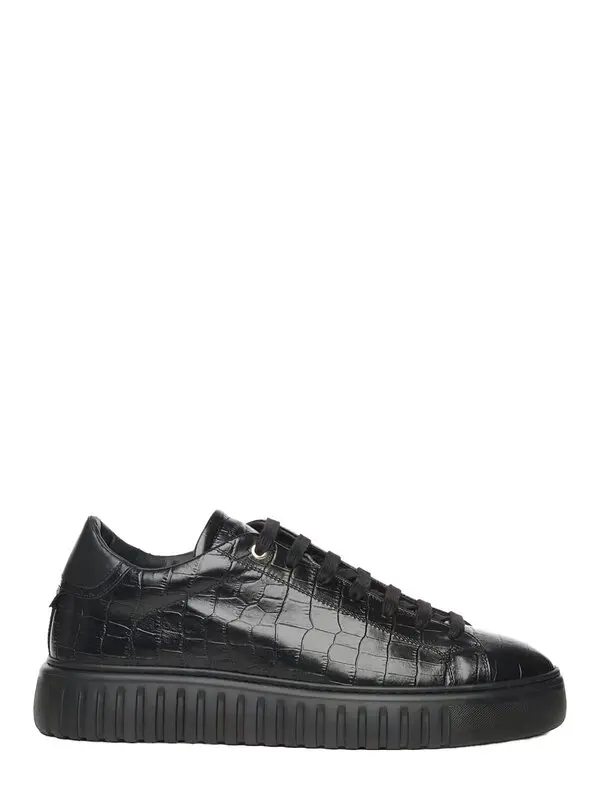 GIULIANO GALIANO Crocodile-effect Leather Sneakers - Black