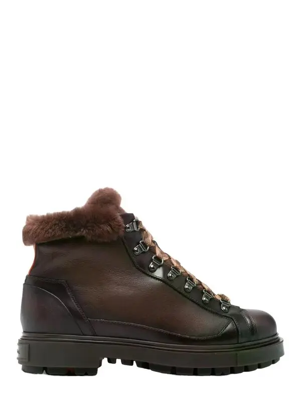 Santoni Fur-trim Desert Boots - Brown