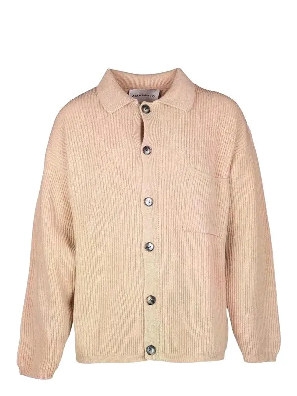AMARANTO Ribbed Knit Buttoned Cardigan - Neutrals
