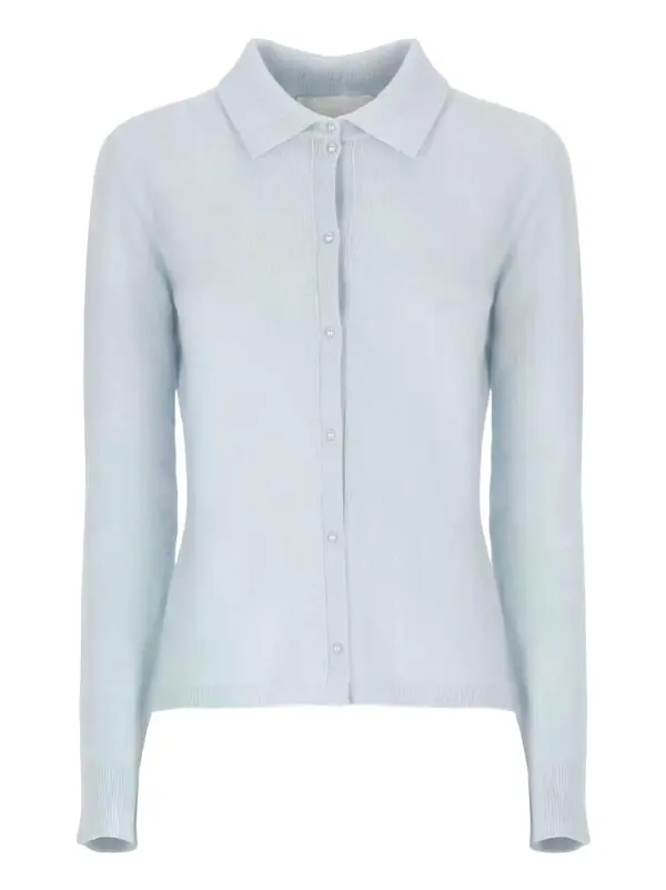 VANISÈ Buttoned Cardigan With Polo Collar - Blue