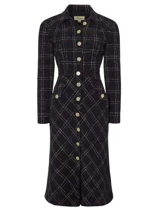 TEMPERLEY LONDON Colonel Check-pattern Button Midi Dress - Black