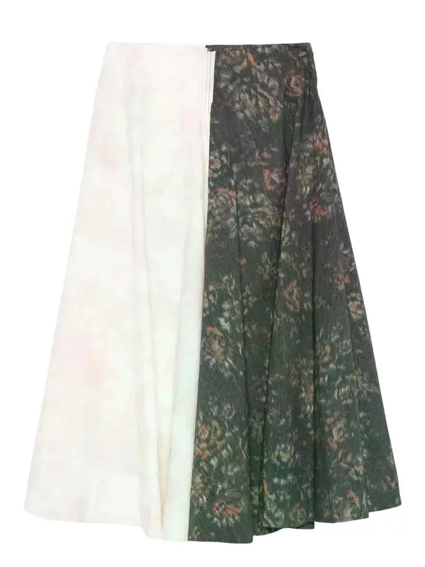 GANNI Floral-print Panelled A-line Skirt - White