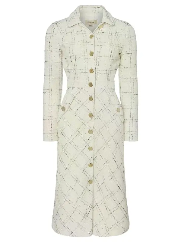 TEMPERLEY LONDON Colonel Check-pattern Button-front Midi Dress - White