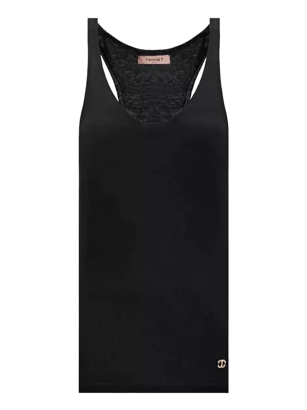 TWINSET Racer-back Logo Top - Black