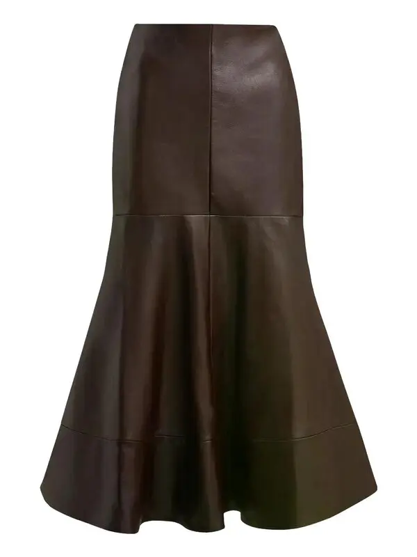Brandon Maxwell Preston Leather Midi Skirt - Brown
