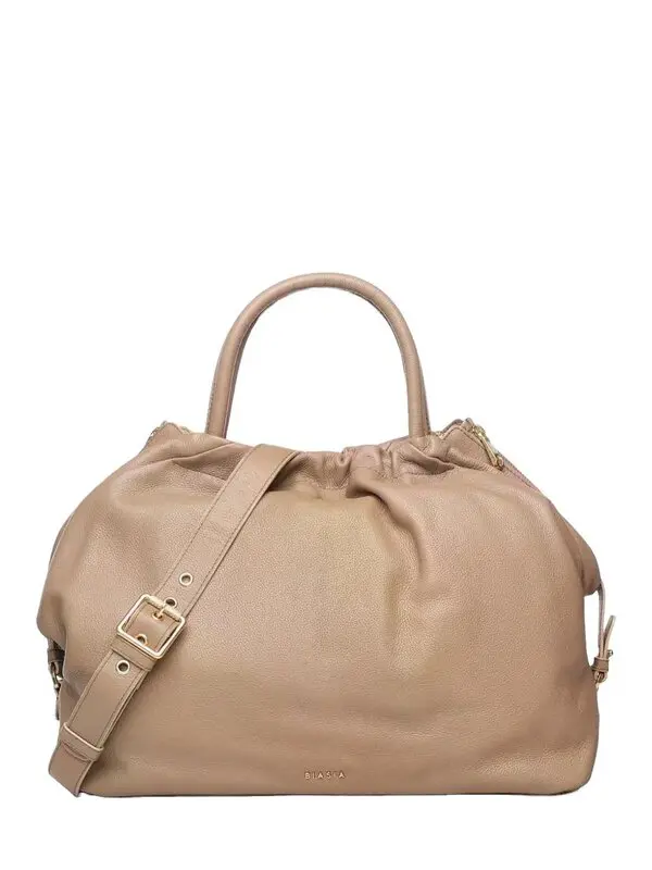 BIASIA Grained Leather Tote Bag With Gathered Handle - Neutrals