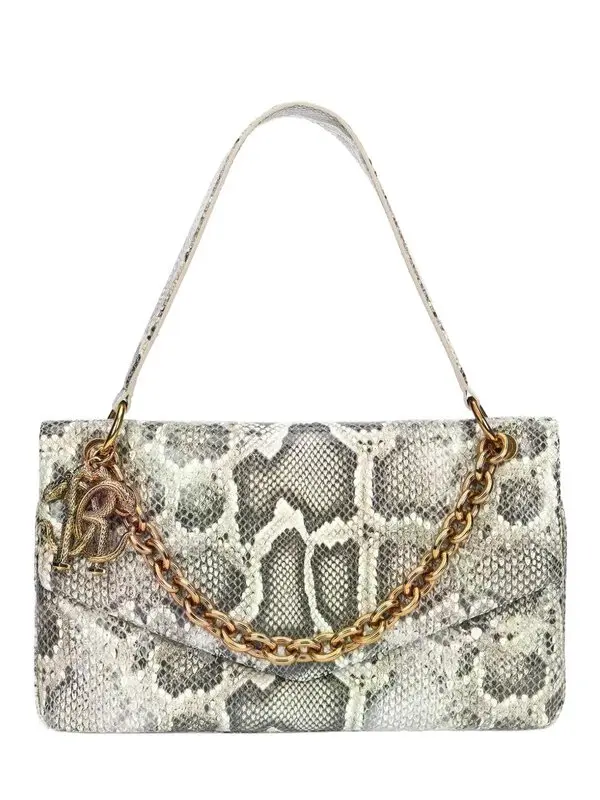 Roberto Cavalli Rock Python Print Chain Shoulder Bag - Grey