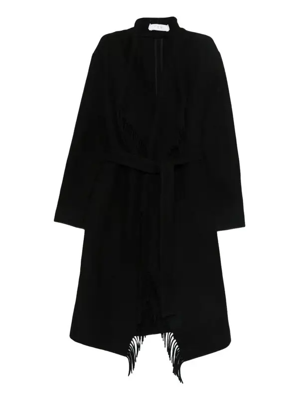 IRO PARIS Fringed Belted Coat - Black