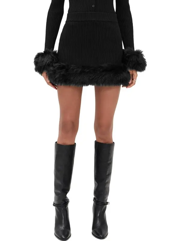 Show Me Your Mumu Fran Mini Skirt - Black Knit W/ Faux Fur