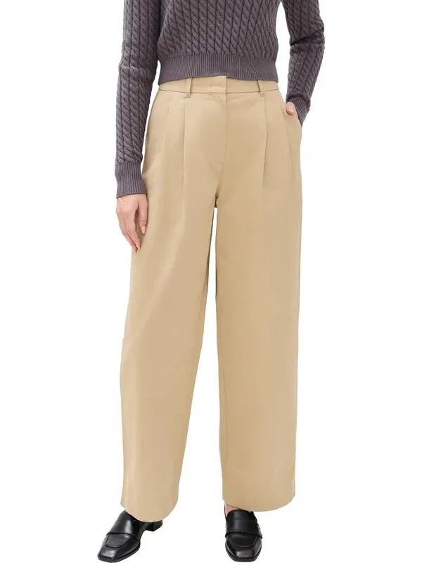 DUNST Double Pleated Wide Chino Slacks - Beige