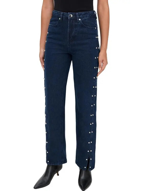 Moon River Studded Detail Denim Pants - Indigo