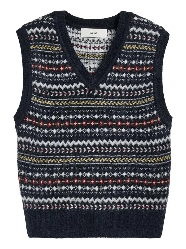 DUNST Crafted V-neck Knit Vest - Navy
