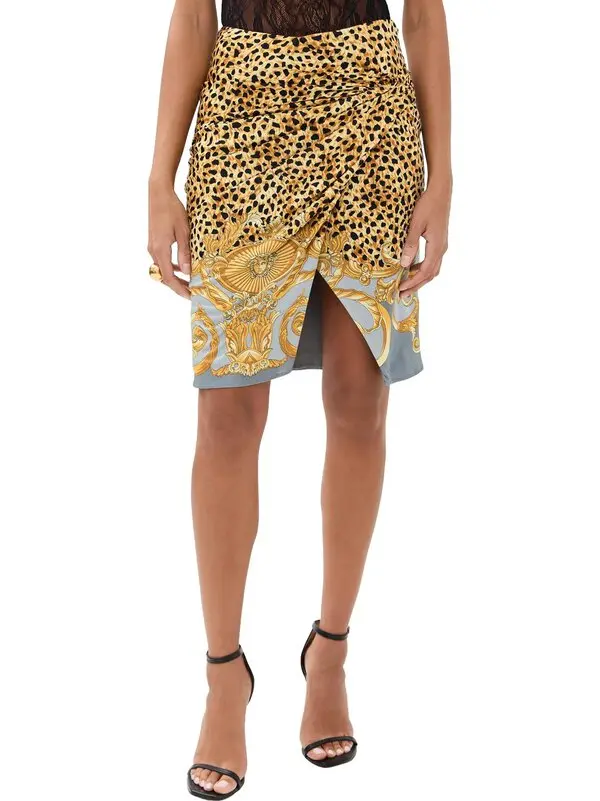 Versace Cheetah Foulard Liquid Jersey Skirt - Light Grey/elephant Grey