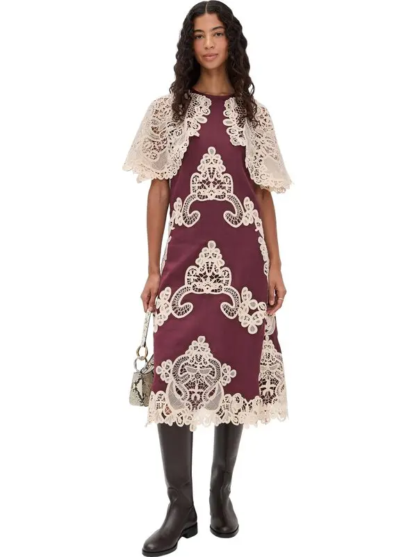 Sea Medina Lace Midi Dress - Burgundy