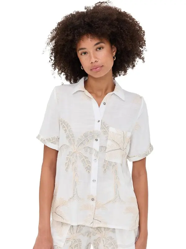 PALMACEA Maya Embroidered Palm Tree Shirt - Amazonia Sage