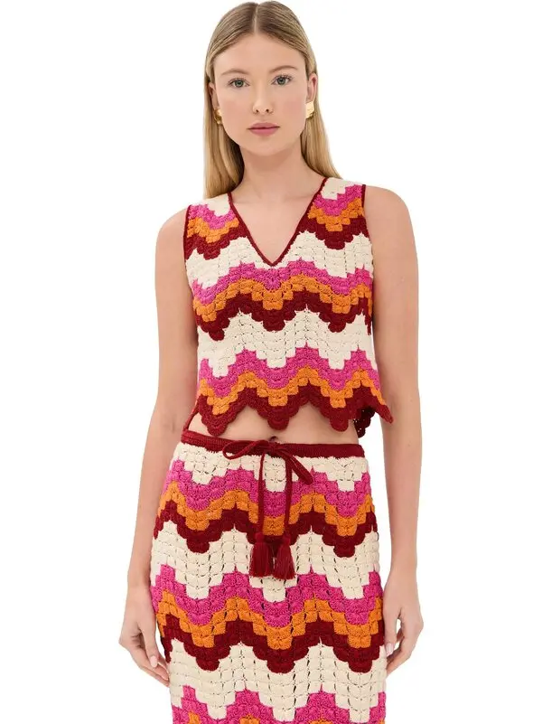 Escvdo Suspirio Crochet Top - Burgundy/fuchsia/brown