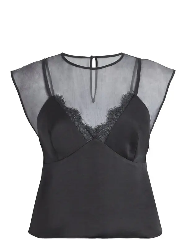 Claudie Pierlot Satin And Lace Overlay Top - Black
