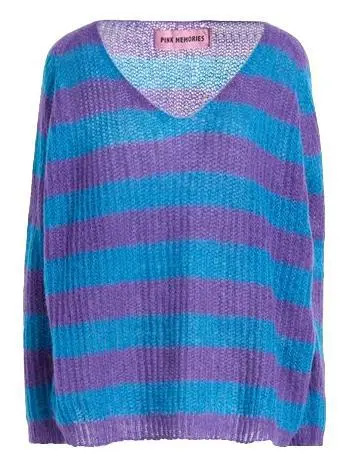 PINK MEMORIES Jacquard-knit Striped V-neck Sweater - Purple
