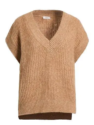 Peserico Camel Mélange V-neck Short Sleeve Sweater - Beige