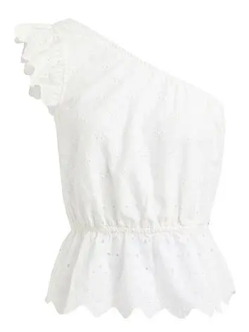 Guess One-shoulder Broderie Anglaise Top - White