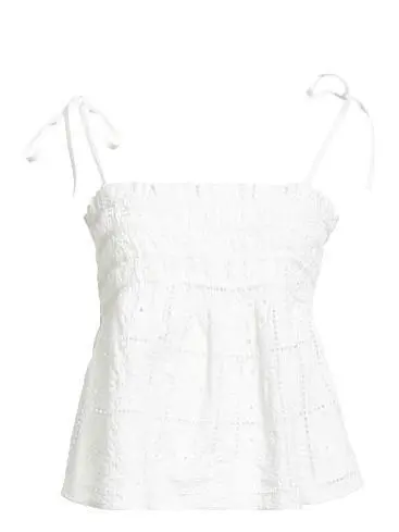 GANNI Organic Cotton Broderie Anglaise Peplum Top - White