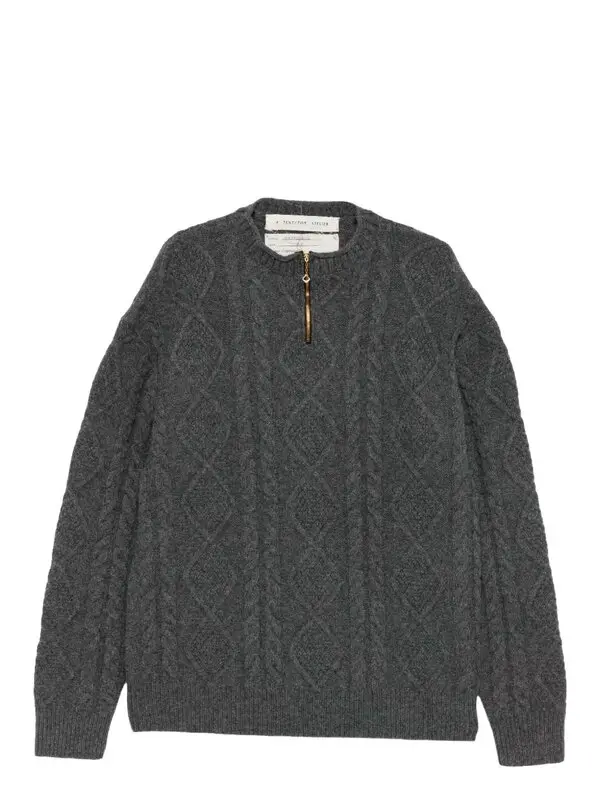 A TENTATIVE ATELIER Cable Knit Half Zip Sweater - Grey