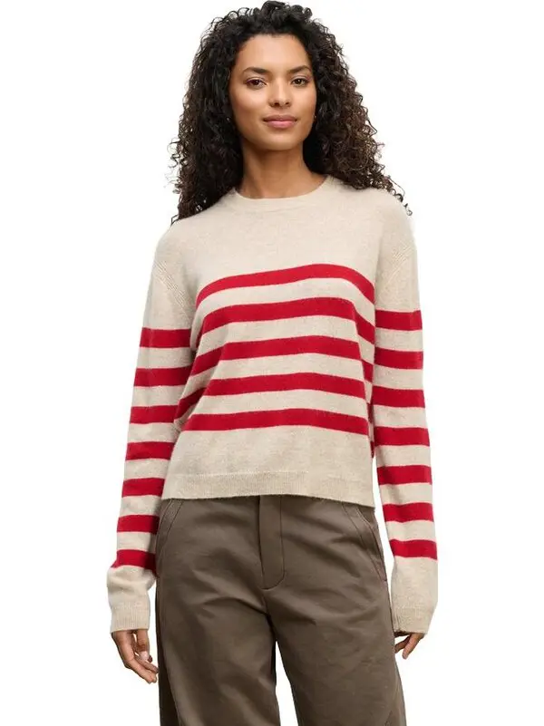 Velvet By Graham & Spencer Diana Cashmere Striped Sweater - Red