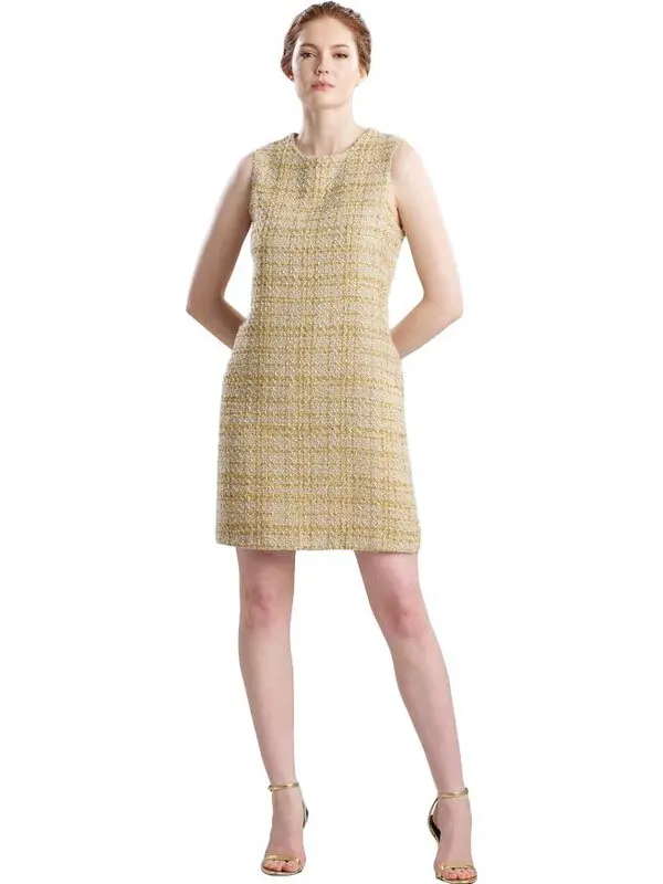 Natori Sleeveless Tweed Shift Dress - White