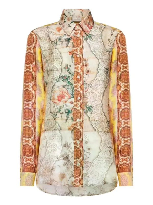PIERRE-LOUIS MASCIA Floral-print Silk Shirt - Neutrals