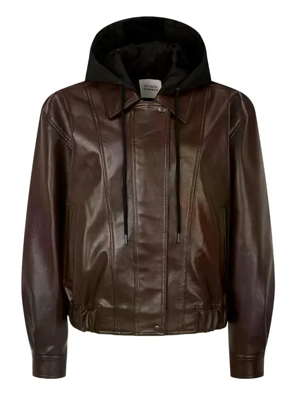 STUDIO TOMBOY Faux-leather Hooded Jacket - Brown