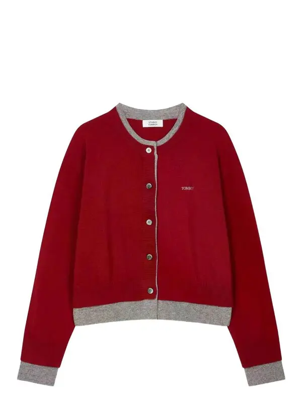 STUDIO TOMBOY Logo-embroidered Two-tone Cardigan - Red