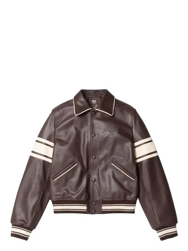 StÜssy X Wales Bonner Leather Varsity Jacket - Brown