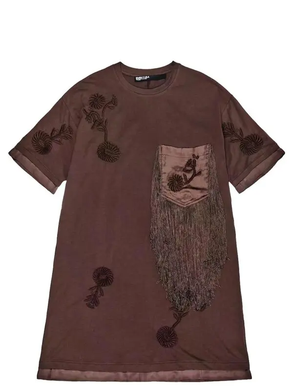 Bimba Y Lola Embroidered Fringed Dress - Brown