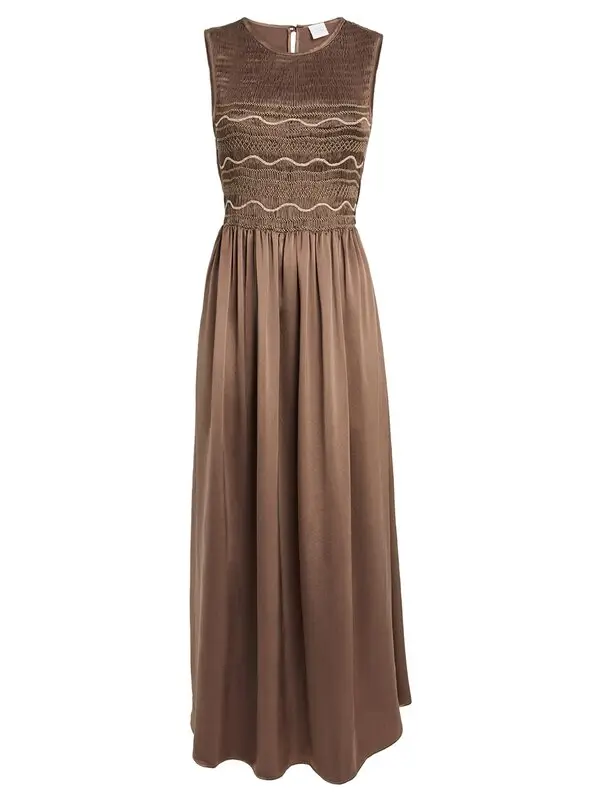 Loretta Caponi Silk Gioia Midi Dress - Brown