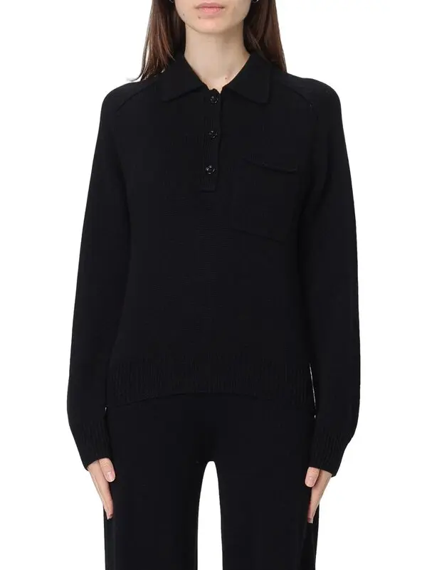 ALLUDE Long Sleeve Polo Shirt - Black