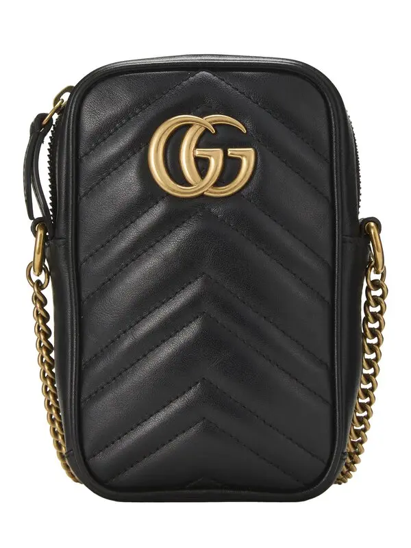 Gucci Matelassé Marmont Vertical Crossbody Bag - Black