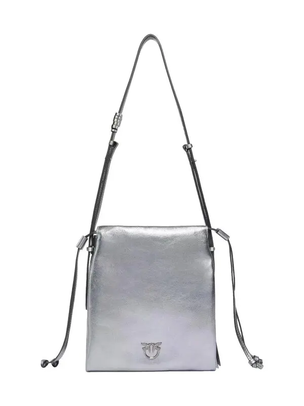 Pinko Metallic-leather Drawstring Shoulder Bag - Grey