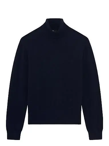 The Kooples Turtleneck Cashmere-blend Jumper With Brand Embroidery - Navy