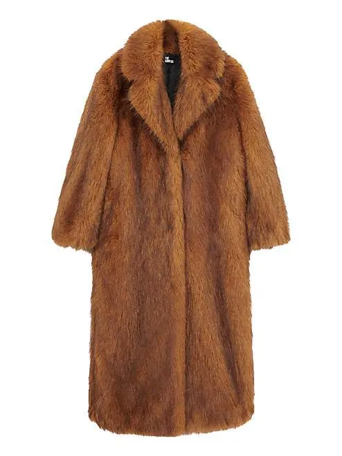 The Kooples Single-breasted Longline Faux-fur Coat - Chocolate