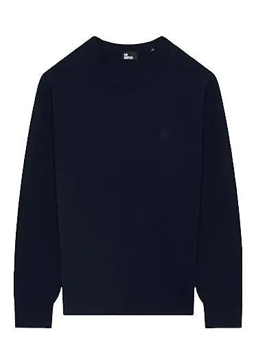 The Kooples Brand-embroidered Wool-blend Jumper - Navy